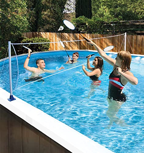 Poolmaster 72776 Above-Ground Mounted Poolside Volleyball / Badminton Game with Perma-Top Mounts , White