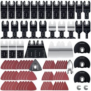 96 pack oscillating saw blades, connoo oscillating tool blades with sandpaper, multitool blades for wood metal plastics quick release multi tool blades kits for dewalt, makita, ryobi, rockwell