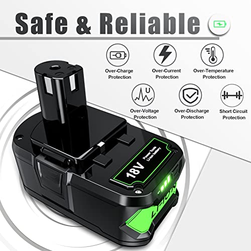 POWTREE Upgraded 6500mAh 18V Replacement for Li-ion Ryobi 18V Battery ONE+ Plus P108 P102 P103 P104 P105 P107 P109 P122 PBP005 RB18L50 Cordless Power Tools with LED Indicator 2Pack