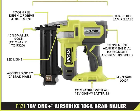 RYOBI 18-G Cordless Brad Nailer (Tool Only)