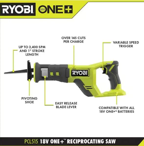 RYOBI ONE+ 18V Cordless Reciprocating Saw (Tool Only), PCL515B