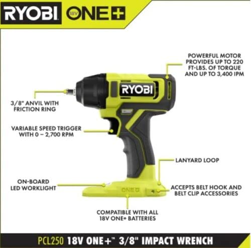 Ryobi PCL250B Cordless 3/8 in. Impact Wrench (Tool Only)