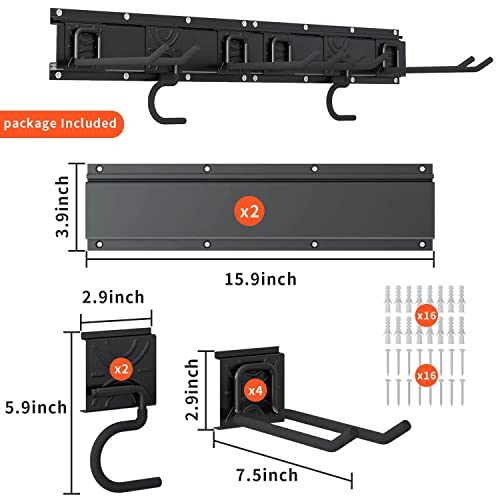 Godboat Garage Storage, Ski Garage Organization, Garden Tool Organizer, Mop & Broom Holder Wall Mount, Yard Tools Hanger, Corner Shelves with Rake & Shovel Rack, Garage Gifts for Men, Max Load 550lbs