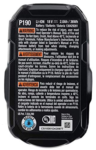 Ryobi P190 2.0 Amp Hour Compact 18V Lithium Ion Battery w/ Cold Weather Performance and (Charger Not Included / Battery Only)