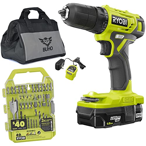 Ryobi Drill Set Bundle with Ryobi 18V ONE+ Drill, Drill Bits, and Buho Tool Bag