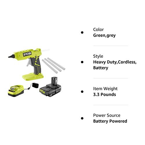 Ryobi Cordless Full Size Glue Gun Kit with 1.5 Ah Battery, 18V Charger, and (3) 1/2 in. Glue Sticks