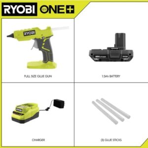 Ryobi Cordless Full Size Glue Gun Kit with 1.5 Ah Battery, 18V Charger, and (3) 1/2 in. Glue Sticks