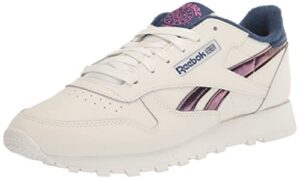 reebok women’s classic leather sneaker, chalk/batik blue/atomic pink, 8