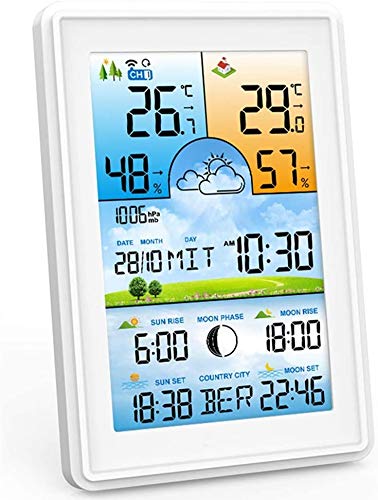 Odekai Weather Station Indoor Outdoor Thermometer,Digital Vertical Weather Forecaster with Indoor/Outdoor Temperature, Humidity, and Date and Time,Weather Station with Display and Atomic Clock