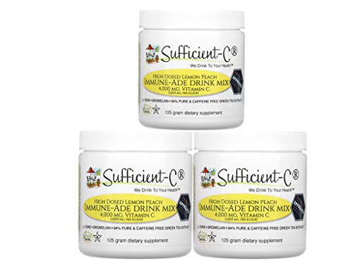 Sufficient-C High Dose Vitamin C Lemon Peach Immune-Ade Drink Mix - 125 Gram Three (3) Pack