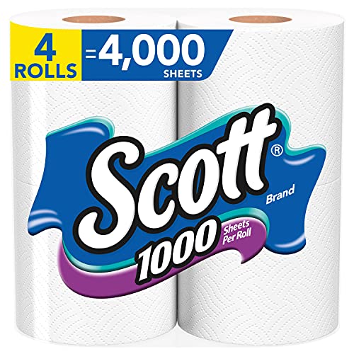 Scott 1000 Sheets Per Roll Toilet Paper, 4 Rolls, Bath Tissue