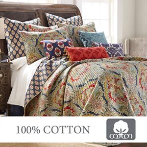 Levtex Home - Moreno Quilt Set - Full/Queen Quilt + Two Standard Pillow Shams - Traditional Damask - Red, Blue, Grey, Gold, Teal - Quilt (88x92in.) and Pillow Shams (26x20in.) - Reversible - Cotton