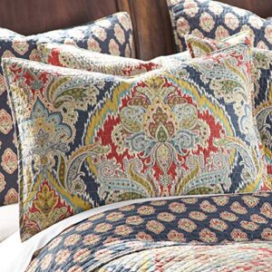 Levtex Home - Moreno Quilt Set - Full/Queen Quilt + Two Standard Pillow Shams - Traditional Damask - Red, Blue, Grey, Gold, Teal - Quilt (88x92in.) and Pillow Shams (26x20in.) - Reversible - Cotton