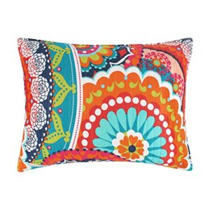 Levtex Home - Serendipity Quilt Set - King Quilt + Two King Pillow Shams - Boho Floral in Orange Teal Red Blue - Quilt Size (106x92in.) and Pillow Sham Size (36x20in.) - Reversible - Cotton