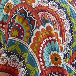 Levtex Home - Serendipity Quilt Set - King Quilt + Two King Pillow Shams - Boho Floral in Orange Teal Red Blue - Quilt Size (106x92in.) and Pillow Sham Size (36x20in.) - Reversible - Cotton