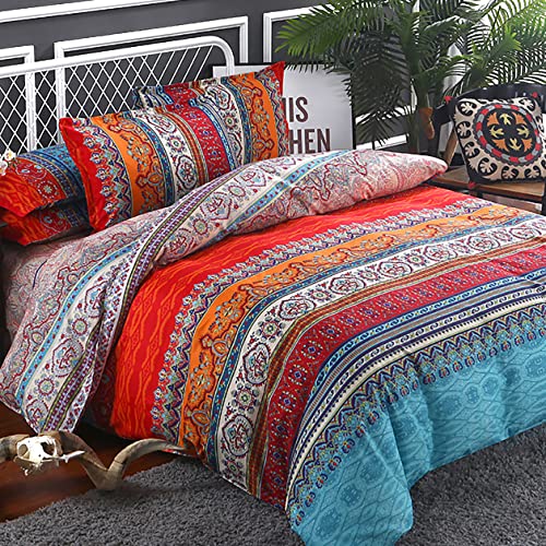 Bohemain Comforter Set Queen, Reversible Boho Down Alternative Comforter Set for All Seasons, 3 Pieces (1 Solid Comforter + 2 Pillow Shams), Soft Microfiber Bedding 90'' x 90"