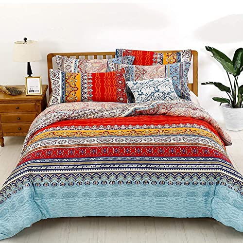 Bohemain Comforter Set Queen, Reversible Boho Down Alternative Comforter Set for All Seasons, 3 Pieces (1 Solid Comforter + 2 Pillow Shams), Soft Microfiber Bedding 90'' x 90"