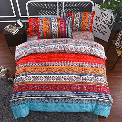 Bohemain Comforter Set Queen, Reversible Boho Down Alternative Comforter Set for All Seasons, 3 Pieces (1 Solid Comforter + 2 Pillow Shams), Soft Microfiber Bedding 90'' x 90"