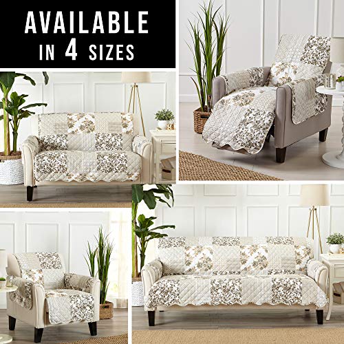 Great Bay Home Patchwork Scalloped Printed Furniture Protector. Stain Resistant Couch Cover. (Sofa, Taupe)