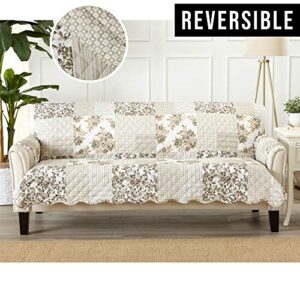 Great Bay Home Patchwork Scalloped Printed Furniture Protector. Stain Resistant Couch Cover. (Sofa, Taupe)