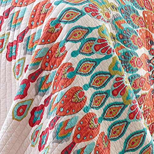 Levtex Home - Mirage Quilt Set - Queen Quilt + Two Standard Pillow Shams - Medallion - Teal Orange Red Green Yellow - Quilt (88x92in.) and Pillow Shams (26x20in.) - Reversible - Cotton Fabric