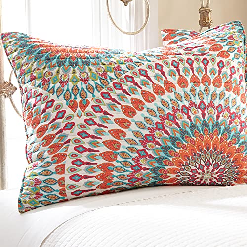 Levtex Home - Mirage Quilt Set - Queen Quilt + Two Standard Pillow Shams - Medallion - Teal Orange Red Green Yellow - Quilt (88x92in.) and Pillow Shams (26x20in.) - Reversible - Cotton Fabric