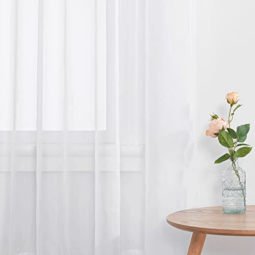 NICETOWN 4 Pieces Sheer White Curtains 84 - Window Treatment Rod Pocket Tulle Voile Drape/Panel Sets for Patio Door (4 Panels, W60 x L84)