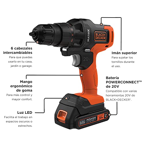 BLACK+DECKER 20V MAX MATRIX Drill, Power Tool Combo Kit, 6-Tool Set, Cordless Tool Set (BDCDMT1206KITC)