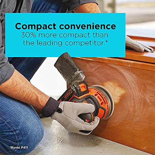 BLACK+DECKER 20V MAX Orbital Sander, Cordless, 12,000 OPM, 2 Sandpaper Sheets, Battery and Charger Included (BDCRO20C)