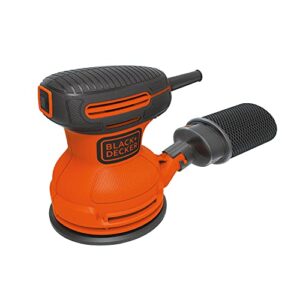 black+decker orbital sander, 5 inch, 2.0 amp, 12000 opm, corded, 1 sandpaper sheet and dust bag included (bdero100)