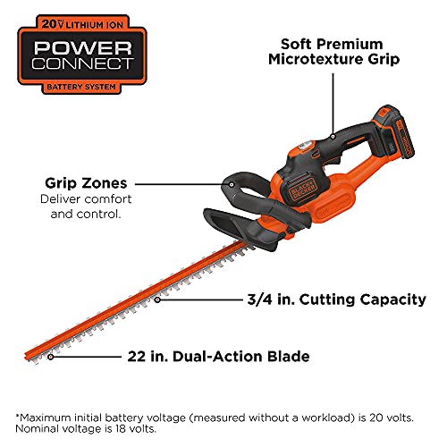 BLACK+DECKER 20V MAX Cordless Hedge Trimmer with Power Command Powercut, 22-Inch (LHT321FF)