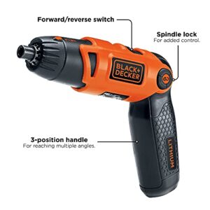 BLACK+DECKER Cordless Screwdriver with Pivoting Handle, 3.6V (Li2000)