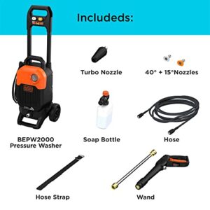 BLACK+DECKER Electric Cold Water Pressure Washer, 2,000 MAX PSI, 1.2 GPM (BEPW2000)