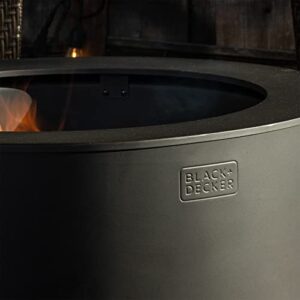 BLACK + DECKER 34" D Smokeless Wood Burning Steel Fire Pit Black Powder Coated Steel Fire Bowl Includes Poker