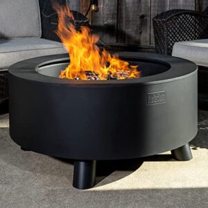 BLACK + DECKER 34" D Smokeless Wood Burning Steel Fire Pit Black Powder Coated Steel Fire Bowl Includes Poker