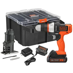 black+decker black+decker matrix 2v max* drill + jigsaw combo kit with storage case (bdcdmt1202ktjc1)