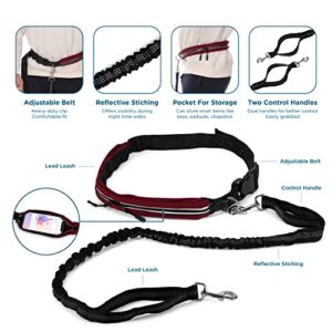 BLACK+DECKER Hands Free Dog Leash, for Jogging, Cycling and Training w. Adjustable Belt and Retractable Bungee, Dual Handle Bungee Waist Leash for Up to 150 lbs Large Dogs, Red