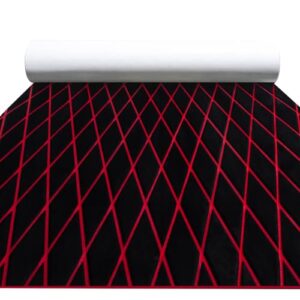 focean boat flooring, eva foam boat decking, sea deck marine flooring marine mat diamond pattern boat carpet for motorboat rv yacht kayak surfboard, 75”x 28”, black with red lines