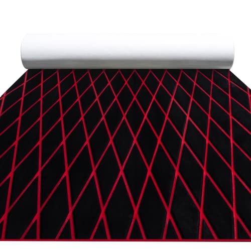 FOCEAN Boat Flooring, EVA Foam Boat Decking, Sea Deck Marine Flooring Marine Mat Diamond Pattern Boat Carpet for Motorboat RV Yacht Kayak Surfboard, 75''x 28'', Black with Red Lines