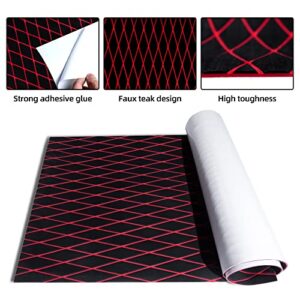 FOCEAN Boat Flooring, EVA Foam Boat Decking, Sea Deck Marine Flooring Marine Mat Diamond Pattern Boat Carpet for Motorboat RV Yacht Kayak Surfboard, 75''x 28'', Black with Red Lines