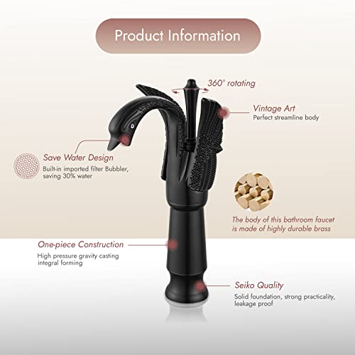 Cinwiny Swan Faucet Matte Black Bathroom Vessel Sink Faucet Single Handle One Hole Tall Lavatory Basin Tap Mixer Deck Mount Bird Faucet