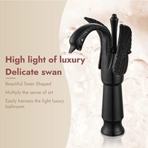 Cinwiny Swan Faucet Matte Black Bathroom Vessel Sink Faucet Single Handle One Hole Tall Lavatory Basin Tap Mixer Deck Mount Bird Faucet