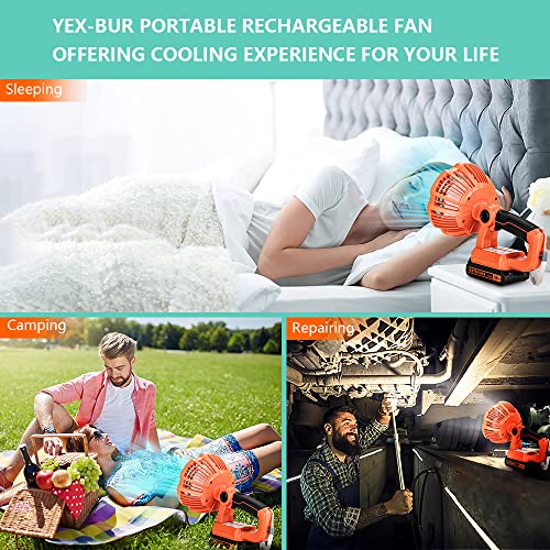 YEX-BUR Cordless Fan with Remote for Black & Decker 20V Li-ion Battery Portable Handheld Fan with 3 Speeds & 3 Mode Adjustable LED Light & USB-A Charging Port for Outdoor Camping