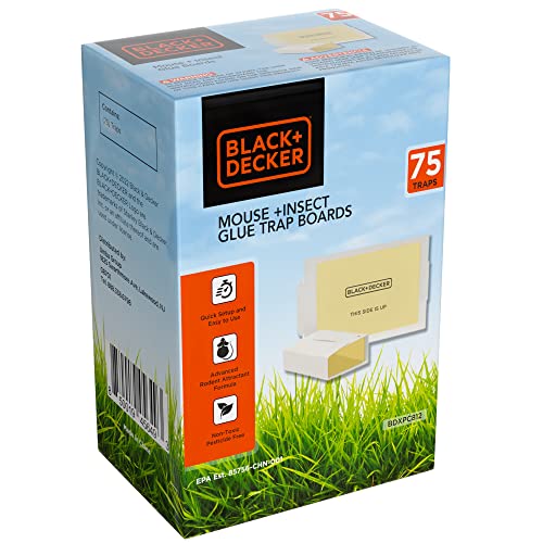 BLACK+DECKER Sticky Traps for Mouse & Insect- Pre-Baited Glue Traps- Glue Boards for Mice, Flies, Spiders, Cockroaches & Other Bugs- Eco Friendly, Odorless Attractant, 75 Pack