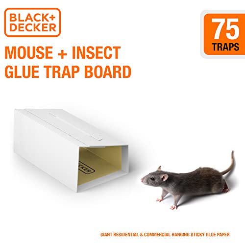 BLACK+DECKER Sticky Traps for Mouse & Insect- Pre-Baited Glue Traps- Glue Boards for Mice, Flies, Spiders, Cockroaches & Other Bugs- Eco Friendly, Odorless Attractant, 75 Pack