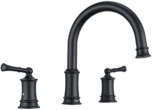 Hangoro Bathtub faucet, Deck Mount Antique Tub Faucet 2 Lever Handles, Widespread 3 Holes Brass Rough-in Tub Faucet, 360° Swivel Spout, High Flow Faucet For Bathroom, Matte Black(B2307-BK)