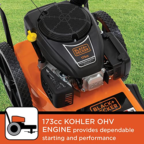 BLACK+DECKER 25A-26KF736 4-Cycle Gas Powered 22-Inch Walk-Behind High-Wheeled String Trimmer with 173cc Kohler Engine, Black and Orange