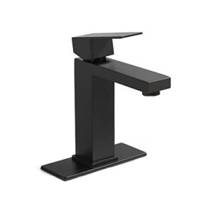 skowll bathroom sink faucet single handle one hole vanity faucet deck mount bath faucet with deck plate, matte black