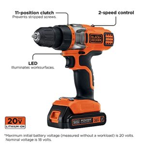 BLACK+DECKER LDX220C 20V MAX 2-Speed Cordless Drill Driver (Includes Battery and Charger)