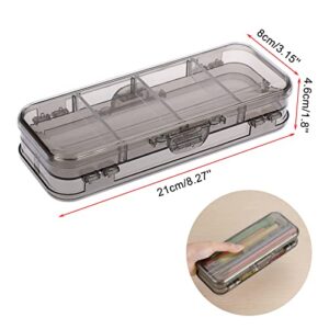 BTSKY Double Deck School Pencils Box Clear Plastic Stationery Box with 4 Removable Ruler Dividing Spacers Multi-grid Home Utility Box with 6 Compartments for Pencils Erasers Clips (Clear Black)